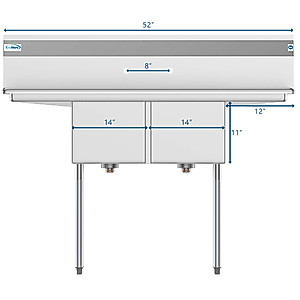 KoolMore - SB141611-12B3 2 Compartment Stainless Steel NSF Commercial Kitchen Prep & Utility Sink with 2 Drainboards - Bowl Size 14" x 16" x 11", Silver