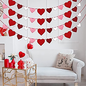4Pcs Valentines Day Felt Heart Garland Banner- NO DIY- Valentines Decorations- Valentine's Day Party Decorations Supplies- Valentines Burgundy Pink Red White Heart Garlands for Home Fireplace Mantle
