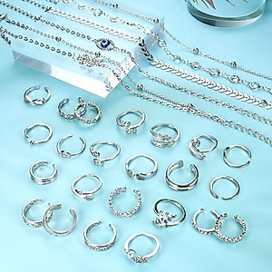 Sanfenly Anklets and Toe Ring Set for Women Silver Anklet Bracelets Open Adjustable Toe Ring Flower Wave Heart Tail Pinky Band Rings Summer Beach Foot Jewelry