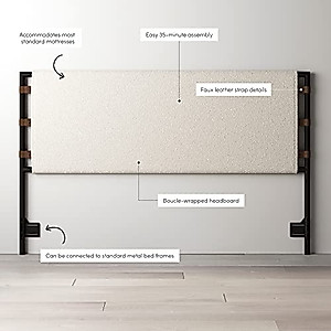 Nathan James Aspen Metal Boucle Fabric Wrapped Headboard, King, White/Gunmetal