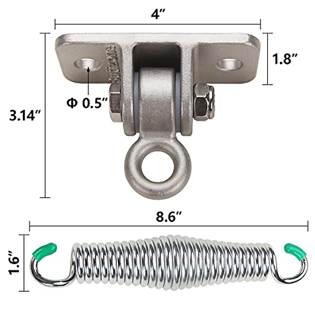 Butizone Porch Swing Hanging Kit, 304 Stainless Steel Swing Hangers and Galvanized Springs for Ceiling Mount Porch Swings and Hammock Chairs, 700 Lbs. Capacity, Set of 2