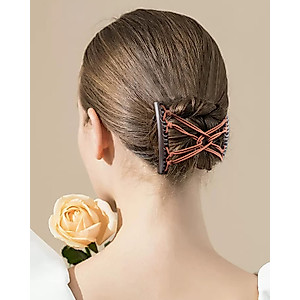 MAORULU 4 Pieces Magic Hair Combs for Women Accessories, Adjustable Elastic Hair Comb Clips for Thick Curly Thin Hair (Coffee and Black)