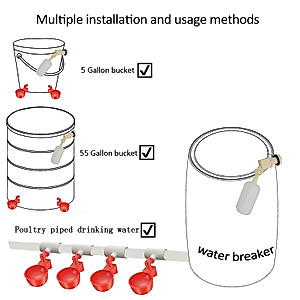 Complete Set Pipeline Automatic Chicken Nipple Waterer Cups and 1/2" PVC Tee Fittings Pipe Feeder Poultry Waterer Chicken Waterer Chicken Water Cup Chicken Waters Chicken Watering System