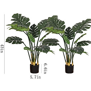 kutuuhome Fake Plants Artificial Monstera Deliciosa Plant Fake Tropical Palm Tree Perfect Faux Swiss Cheese Plant for Home Garden Office Store Decoration (2, 43 Inch)
