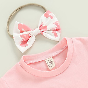 YINGISFITM Baby Girl Easter Outfit Bunny Print Short Sleeve Tee Tshirt Pants Toddler Bell Bottoms Summer Clothes 2Pcs Set (1-2T,Pink Rabbit)