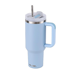 FLASC 40 oz Tumbler With Handle and Straw | 100% Leakproof Insulated Tumbler With Lid and Straw | Includes ALL Accessories: Stainless Steel Straw, Silicon Boot, Straw Cover & Cleaner (Sky Blue)