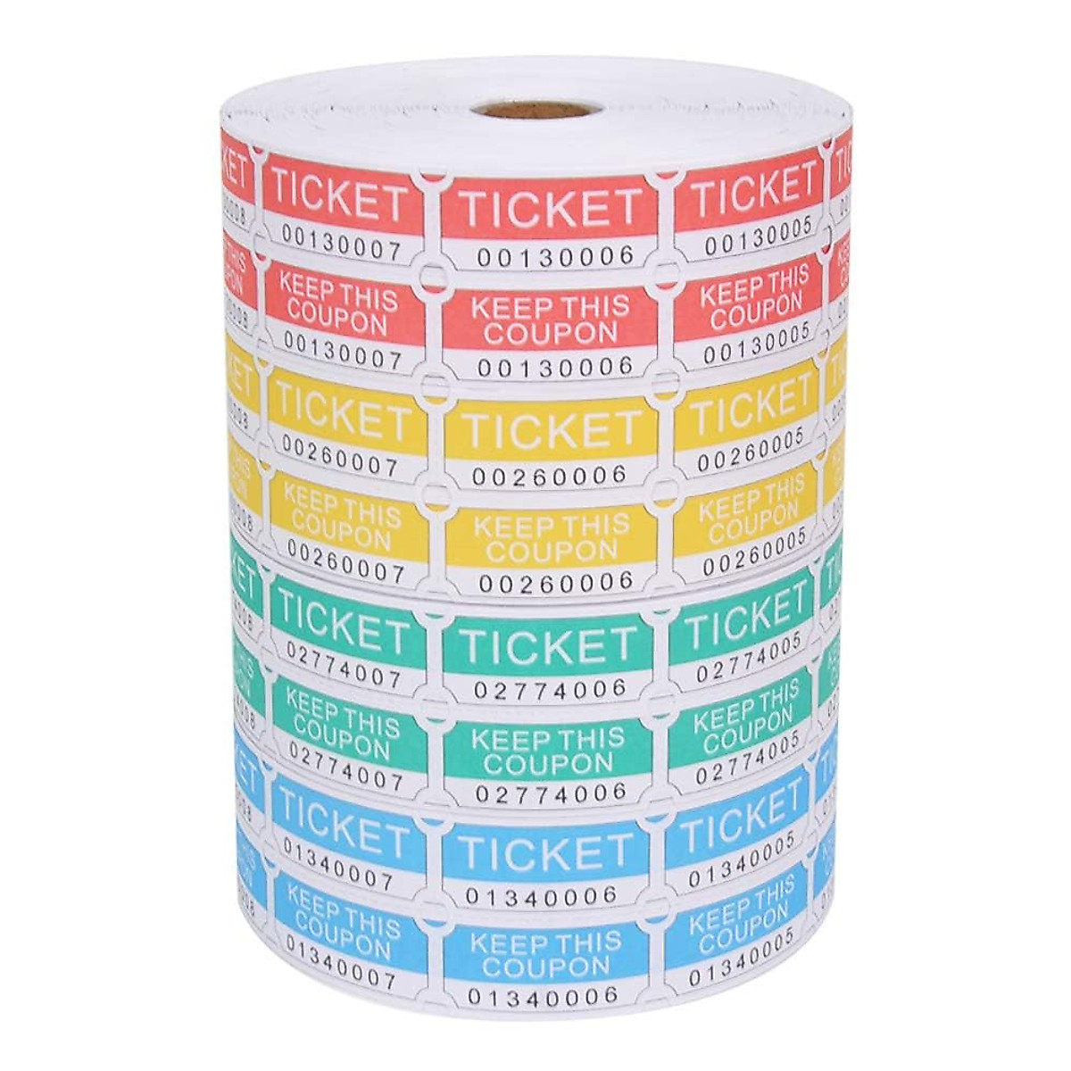 L LIKED 8000 Assorted Double Raffle Tickets 2000 per Roll 50/50 (Blue, Green, Red, Yellow)