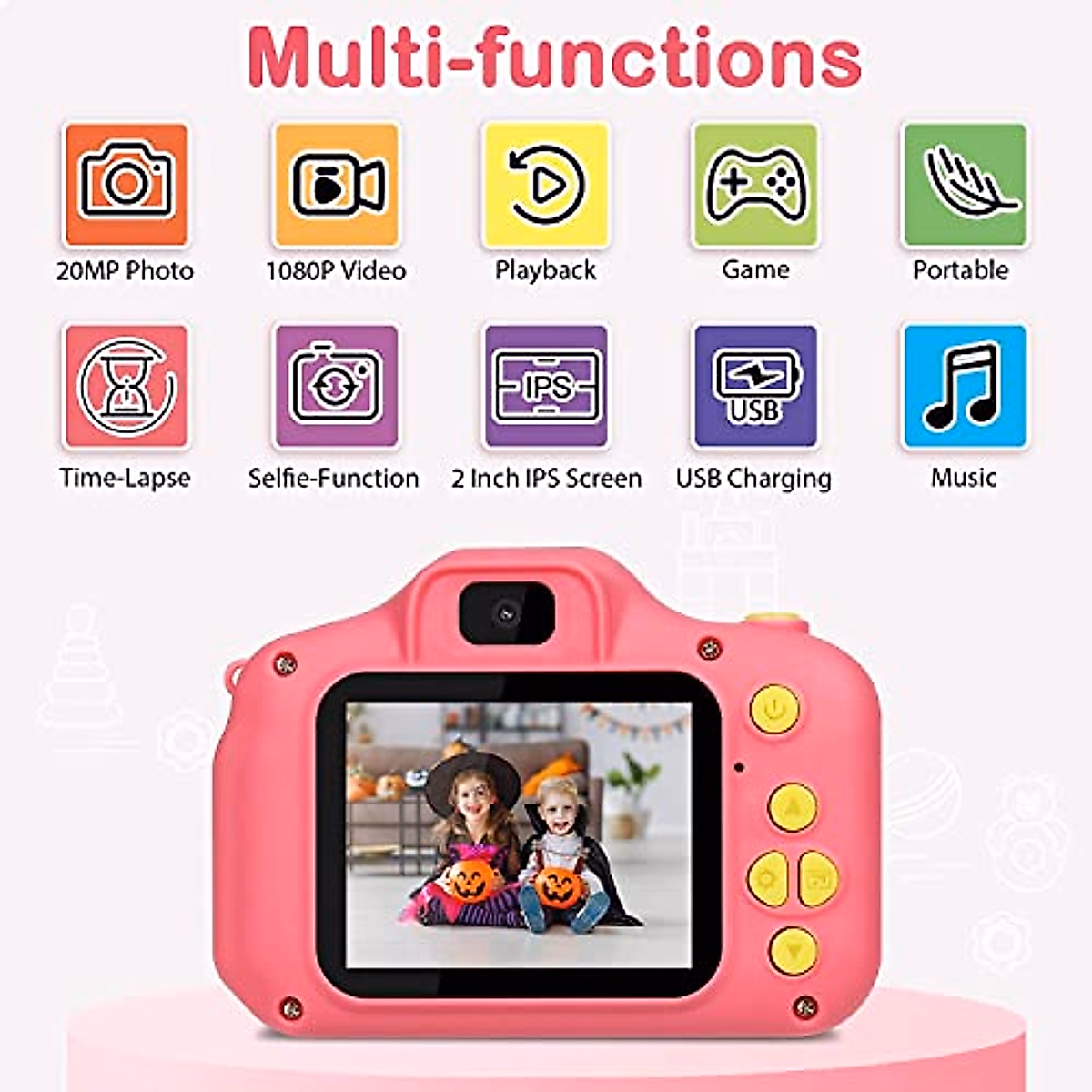 Kids Camera for Girls, Toddler Camera 1080P 32GB Kids Digital Video Camera Toys Gifts for Boys Girls 3 4 5 6 7 8 Year Old Rechargable 2.0 Inch (Pink)