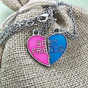 MA&SN BFF Best Friends Necklaces for 2 Friendship Gifts Enamel Pink Blue Heart Charms Best Friend