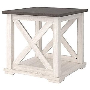 Signature Design by Ashley Dorrinson Square Modern Farmhouse End Table and Side Table Bundle, Two Tone White & Brown