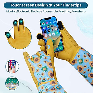 Velway Long Gardening Gloves for Women - Thorn Proof & Rose Pruning Forearm Protection Garden Gloves - Breathable Leather Long Garden Gloves Gifts & Tools for Gardener Yard Work Medium