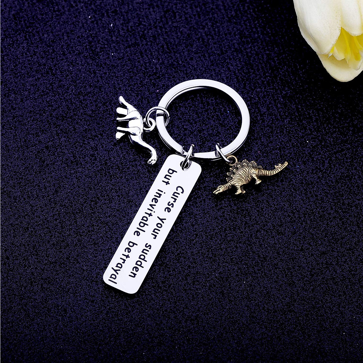 bobauna Curse Your Sudden But Inevitable Betrayal Inspired keychain With Dinosaur Charm Travel Dinosaur Lover Gift (inevitable betrayal dinsour keychain)