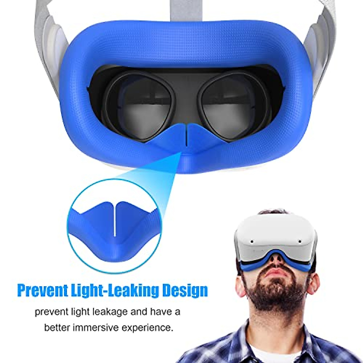 AMVR Face Cushion Pad Replacement for Oculus Quest 2, Silicone Face Cover for Meta Quest 2 Headset, Sweatproof Washable Lightproof Anti-Leakage VR Face Plate Mask Accessories (Blue, Only Cover)