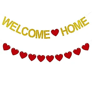 Welcome Home Banner Gold Glitter Welcome Home Decorations for Welcome Home Party Decorations, Welcome Home Sign