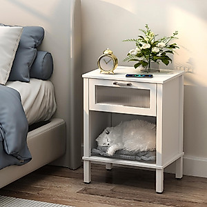 YAUKOMEL Small White Nightstand, End Table with Drawer, Bed Side Table,Nightstand with Acrylic Drawer for Living Room, Bedroom,Small Space White CTG67W