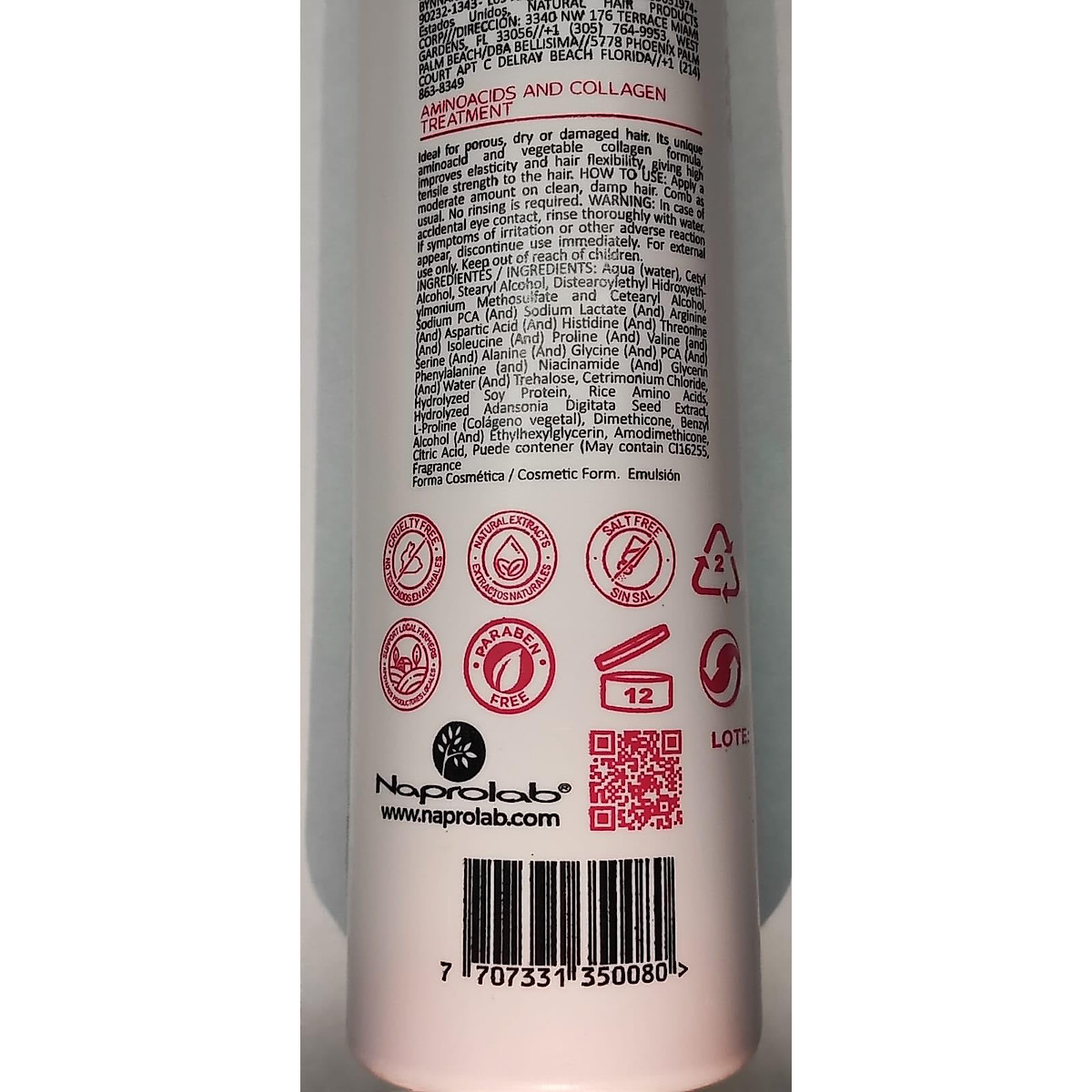 Natural Hair Tratamiento de Colageno y Aminoacidos Naprolab Resistencia y Elasticidad al Cabello | Aminoacids and Collagen Treatment Resistance and Elasticity Hair Treatment 16.9oz-500ml