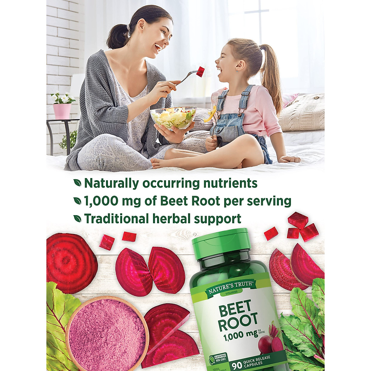 Nature's Truth Beet Root Capsules | 1000mg | 90 Pills | Herbal Extract | Gluten Free, Non-GMO Supplement, 90 Count