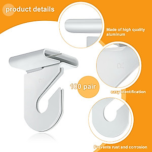 Vicenpal 100 Pair Drop Ceiling Hooks Bulk for Classrooms Hanging, Metal Suspended Track Tile Hooks Aluminum White Heavy Duty T Bar Clips, Hold up to 20 Lbs for School Offices Plants Decorations