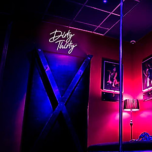 Alkkign Dirty Thirty Neon Sign 30th Birthday Party Neon Signs Dimmable Pink Letter LED Neon Lights USB Powered with Switch for Bedroom Wall Decor Bar Club Hotel Restaurant Party Wall Hanging Decoration