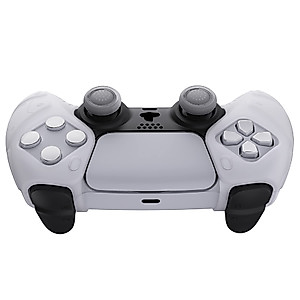 PlayVital Mecha Edition Clear White Ergonomic Soft Controller Silicone Case Grips for ps5, Rubber Protector Skins with Thumbstick Caps for ps5 Controller - Compatible with Charging Station