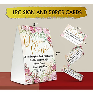 Diaper Raffle Sign,Diaper Raffle Baby Shower Game Kit (1 Standing Sign + 50 Guessing Cards),Greenery Blush Pink Floral Insert Ticket,Baby Showers Decorations,Card for Baby Shower Game to Bring a Pack of Diapers-XN16