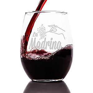 La Madrina Etched Stemless Wine Glass - Premium Quality, Handcrafted Glassware, 15 oz. - A Collectible Gift for Godparents, Birthdays, & Special Occasions