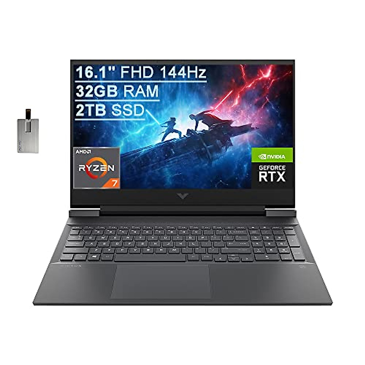 HP 2022 Victus 15.6" FHD Gaming Laptop, AMD Ryzen 7-5800H (Beats i7-10870H), 32GB RAM, 2TB PCIe SSD, NVIDIA GeForce RTX 3050 Ti, Backlit Keyboard, Win 11, Mica Silver, 32GB SnowBell USB Card