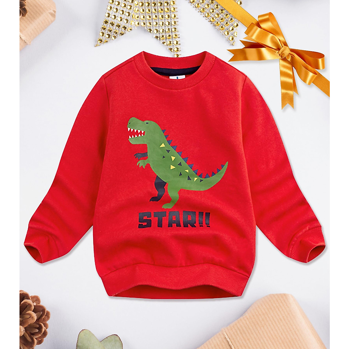 BOMDEALS Cute Valentines Sweatsuit for Toddler Boys - Kids Cartoon Pentacle Dinosaur Printed Long Sleeve Top Pants Outfits(311,Red,100)