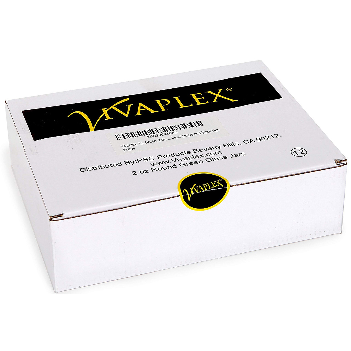 Vivaplex, 12, Green, 2 oz, Round Glass Jars, with Inner Liners and black Lids
