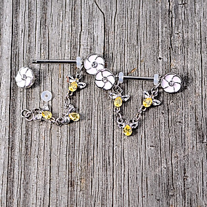 Body Candy 14G Womens Nipplerings Piercing Steel 2Pc Yellow Accent Flower Bee Dangle Nipple Ring Set 5/8"