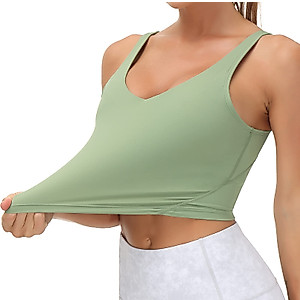 Women’s Longline Sports Bra Wirefree Padded Medium Support Yoga Bras Gym Running Workout Tank Tops (Light Green, Medium, m)