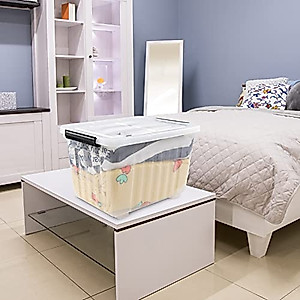 Yarebest 4-Pack Latch Storage Box, 30 Liter Clear Large Plastic Box Tote Bins with Wheels