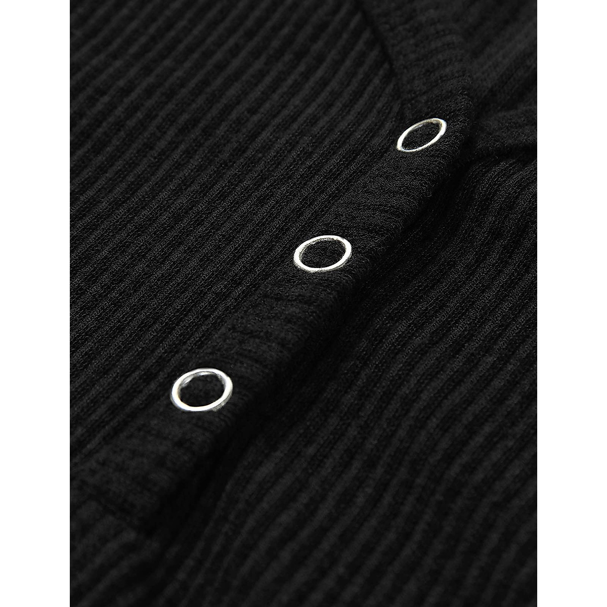 MEROKEETY Women's Short Sleeve V Neck Ribbed Knit Button T Shirts Henley Solid Color Summer Tops, Black, L