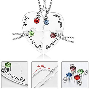 Best Friend Forever and Ever 4 Pieces Rhinestone BFF Necklace for 4 Stainless Steel Heart Friendship Pendant Necklace Puzzle Stitching Necklace