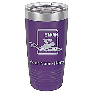 LaserGram 20oz Vacuum Insulated Tumbler Mug, Swimming, Personalized Engraving Included (Dark Purple)