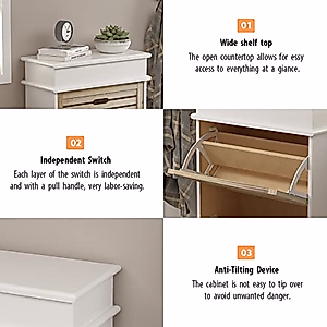 Hitow Shoe Storage Cabinet, Narrow Shoe Cabinet with 4 Drawers & Adjustable Shelf, Tall Entryway Freestanding Shoe Rack with Shutter Doors, Natrual (21.7" W x 9.8" D x 64" H)