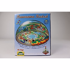Lena 52120 tin Toys Panorama Ø19 cm, Plastic Humming, Classical Pump Mechanism, Musical Locomotive, Stand, Spinning top for Children from 18 Months, Colourful