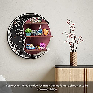 Mukorolee Moon Crystal Shelf, Antique Wooden Floating Shelves for Wall Decor, Wall-Mounted Crystal Shelf Display for Stones & Essential Oils Witchy Room Decor (White)