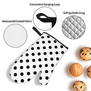 nhbfcds Black White Polka Dot Oven Mitts and Pot Holders Sets, 4 Piece Set, Heat Resistant Polyester Gloves and Pads for Kitchen Cooking Baking Grilling BBQ, One Size