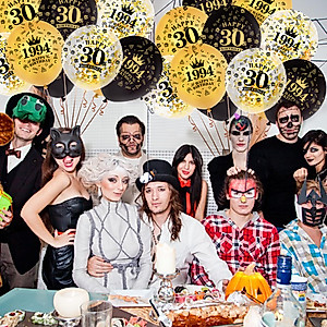 BEISHIDA 32pcs 1994 30th Birthday Balloons Gold and Black Party Decorations 12 Inch Latex and Confetti Balloon Printed with Happy Birthday for Women Men Birthday Party Decorations