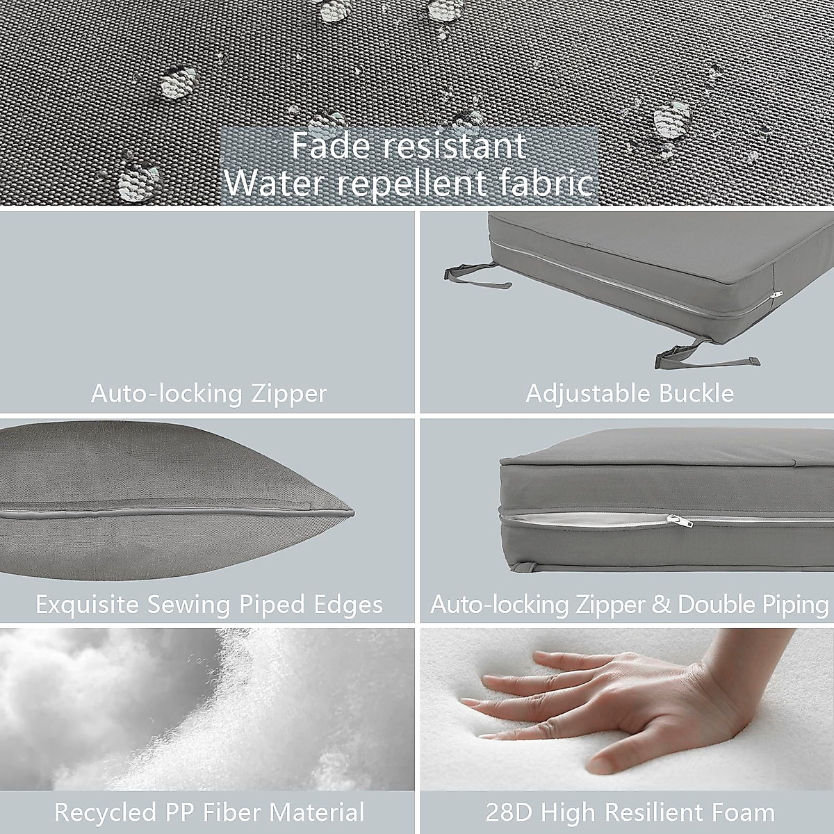 LVTXIII Outdoor Deep Seat Cushion Patio Seat and Back Cushion Set Seasonal Chair Cushion for Dining Arm Chairs, Wicker Chairs and Garden Furniture Decoration, 24"x24"x4", Dark Grey