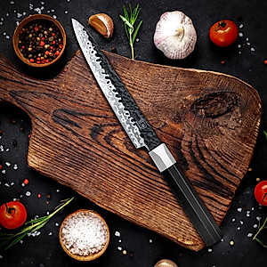 SHAN ZU Kitchen Utility Knife 6 inch, 7 Layers 9Cr18MoV High Carbon Steel Japanese Chef Knife for Slicing/Chopping/Dicing, Professional Super Sharp Gyuto Knife with Ergonomic G10 Fiberglass Handle