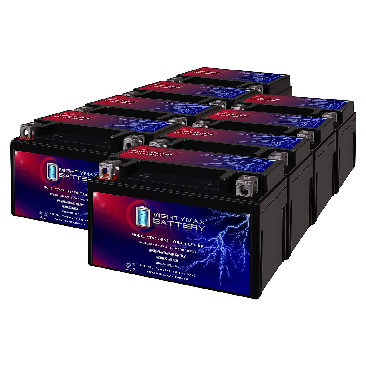 Mighty Max Battery YTX7A-BS 12V 6AH Replacement Battery compatible with ExpertPower ETX7A-BS - 8 Pack
