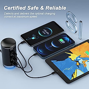 Desktop USB Charging Station, Universal 6 Ports USB Charger with Smart Identification Technology for iPhone, iPad, Android and All Other USB Enabled Devices, Black & Silver