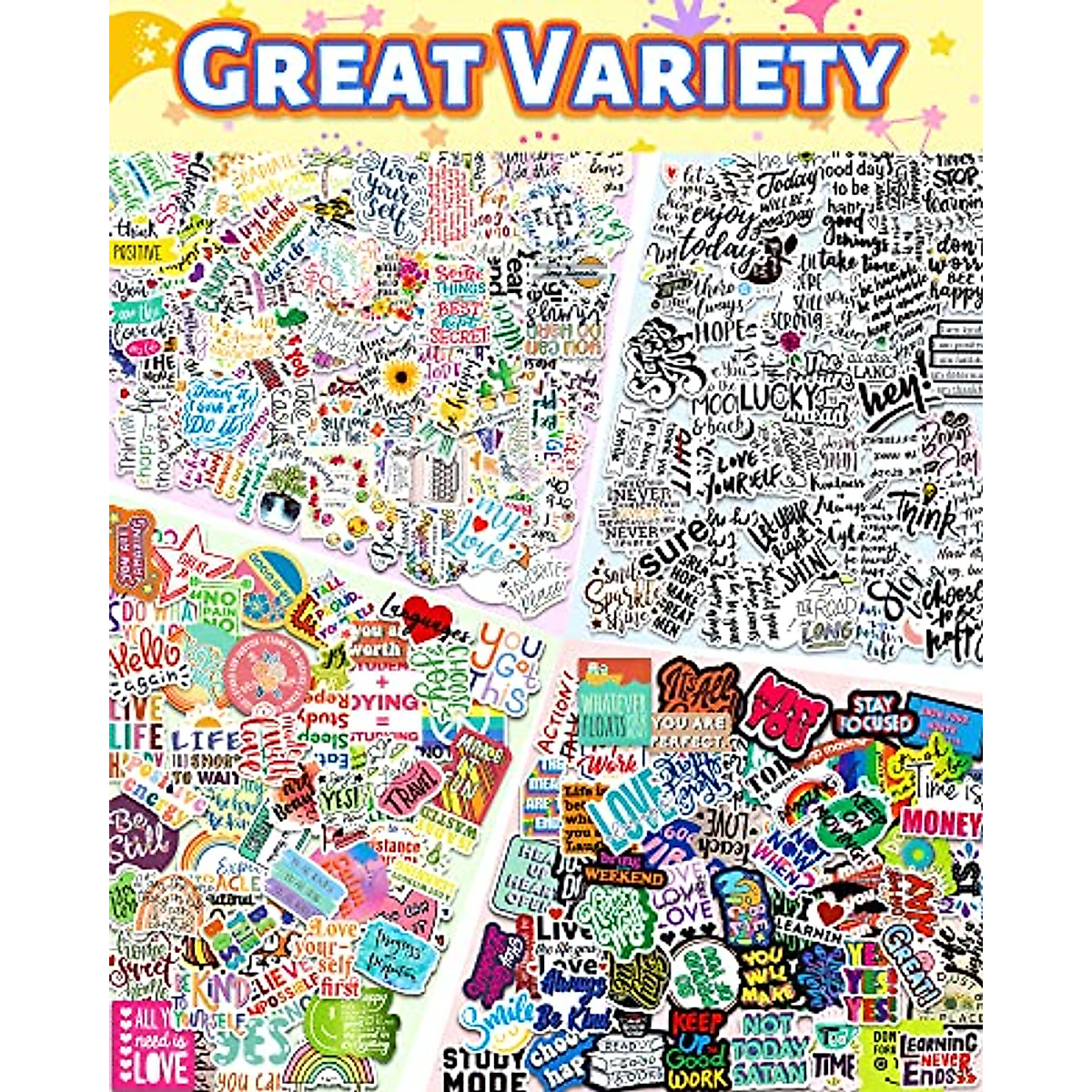 300 PCS Inspirational Water Bottle Stickers, Motivational Vinyl Waterproof Stickers Laptop Positive Stickers for Journaling Scrapbooking Teacher Reward Quote Stickers for Adults Kids Teens