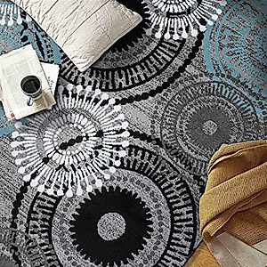 Rugshop Contemporary Circles Area Rug 6' 6" X 9' Blue