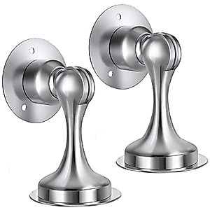 Magnetic Door Stop, Stainless Steel Door Stopper, No Drilling Magnetic Door Stopper with 3M Double-Sided Adhesive Tape, Screws for Stronger Mount, 2 Pack Door Holder Hold Your Door Open