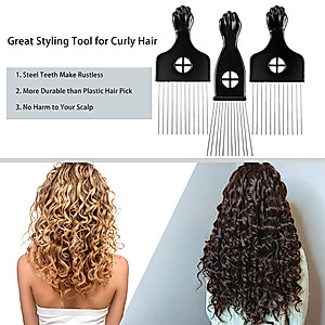3 Pack Metal Hair Pick - CAREHOOD Wide Tooth Afro Pick for Men, Hair pick for Curly Hair for Women, Lift Pick Comb Tool for Wig Braid Detangle, Hair Styling