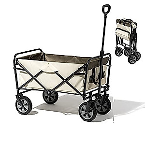 Garden Folding Trolley Portable Collapsible Outdoor Utility Wagon Picnic Camping Cart 80KG Max Load Push Wagon Sturdy Lightweight Beach Outdoor Garden Picnic Cart,White