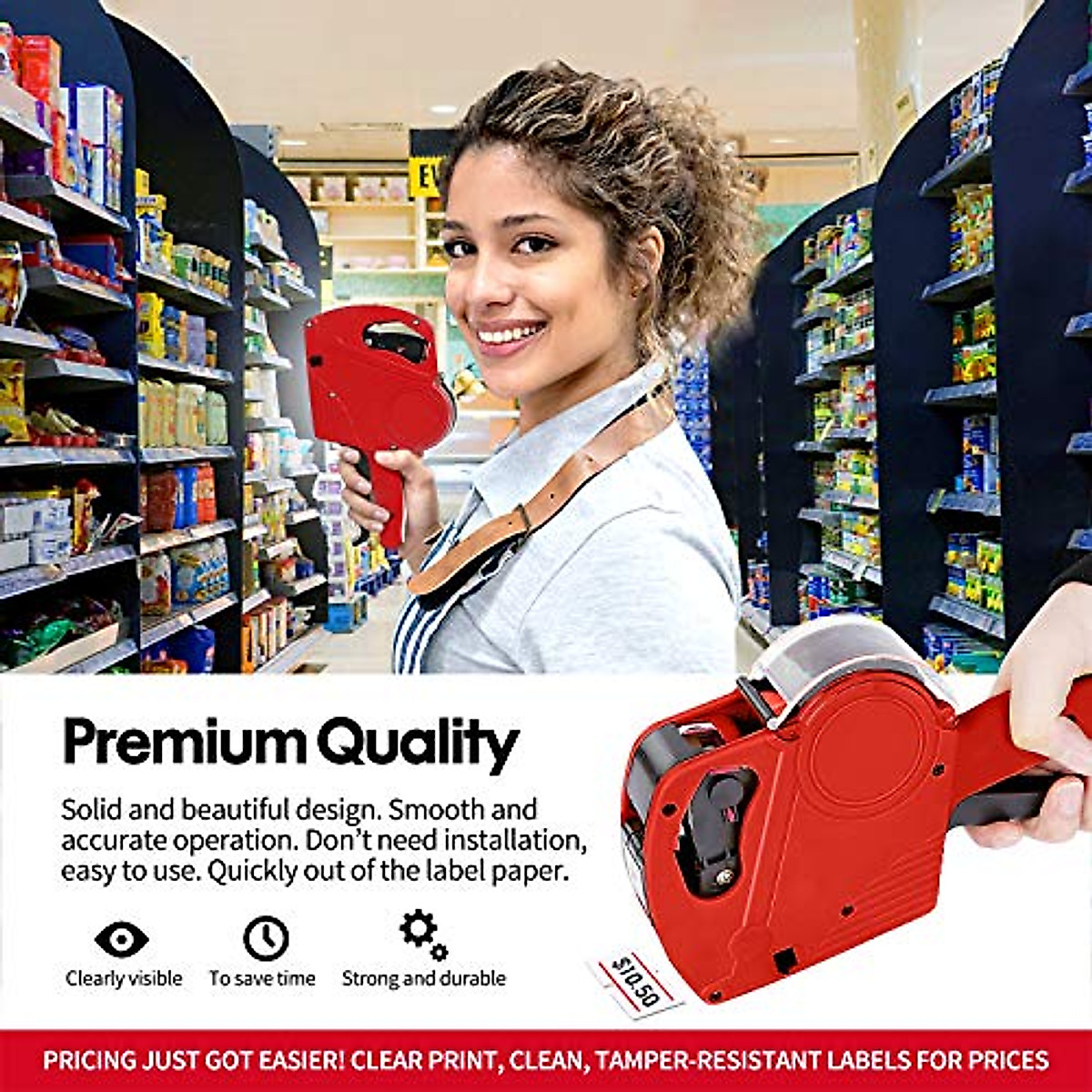 MX5500 Pricing Tag Gun with 5150 pcs White Label Gun Stickers & 3 Extra Inker Rollers, Pricing Label Gun, 8 Digits Retail Pricing Gun and Labels for Grocery Store, Food (Red)